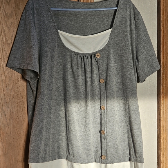 Temu | Tops | Womens 2x Temu Gray And White Shirt With Wood Buttons ...